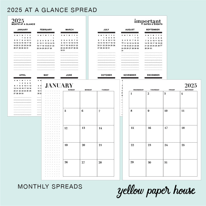 2025 MINI Monthly Spiral Planner – Yellow Paper House